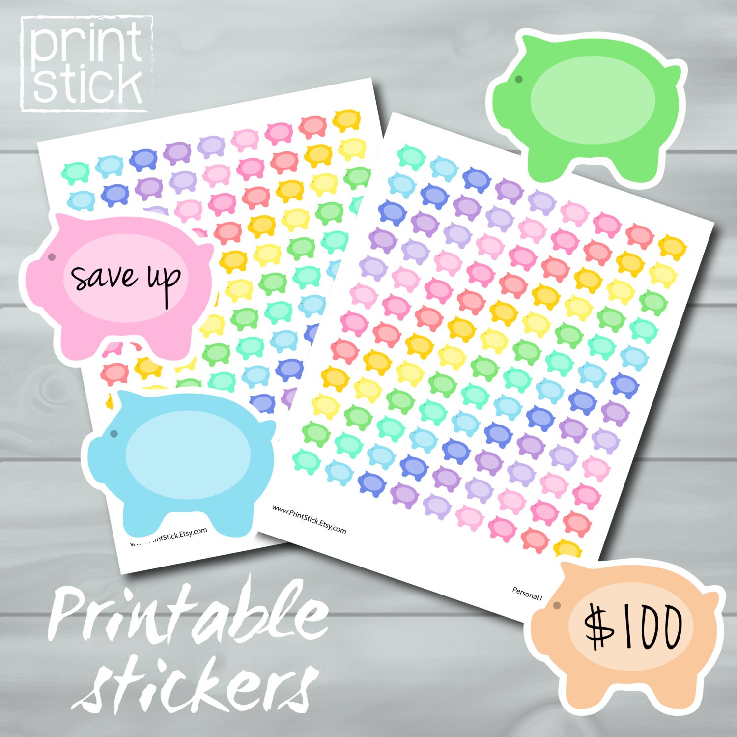 Piggy Bank Stickers Printable Sticker Sheet Fits Erin | Etsy