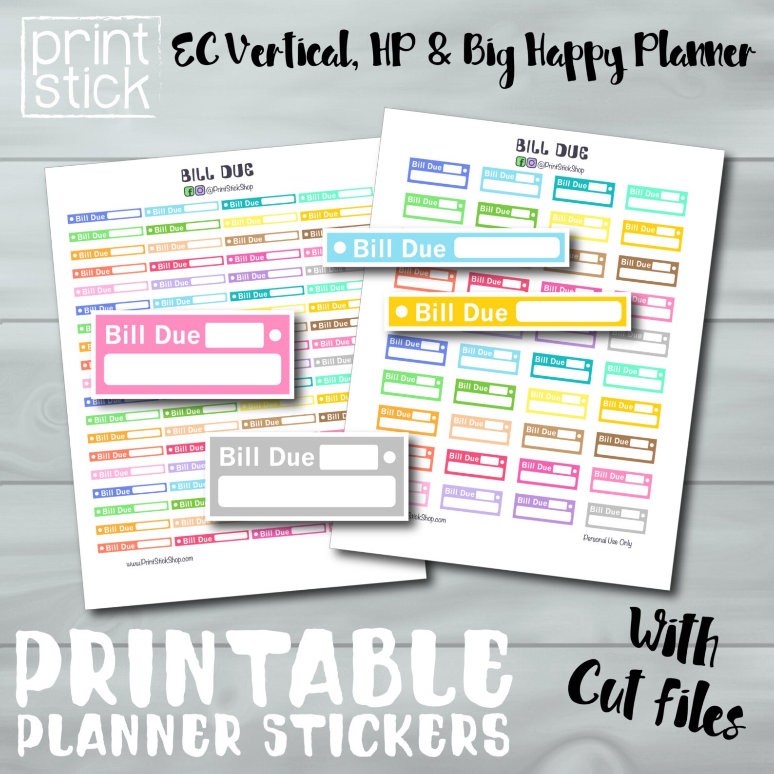 Bill Due Printable Stickers - Finance Stickers - Includes a Big Happy ...