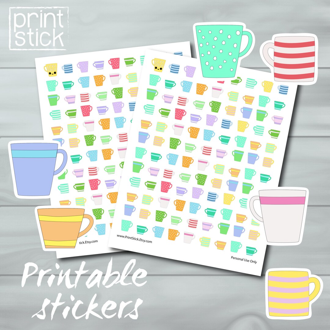 Cute Tea Mugs - PRINTABLE Sticker Sheet - Perfect for Your Erin Condren ...