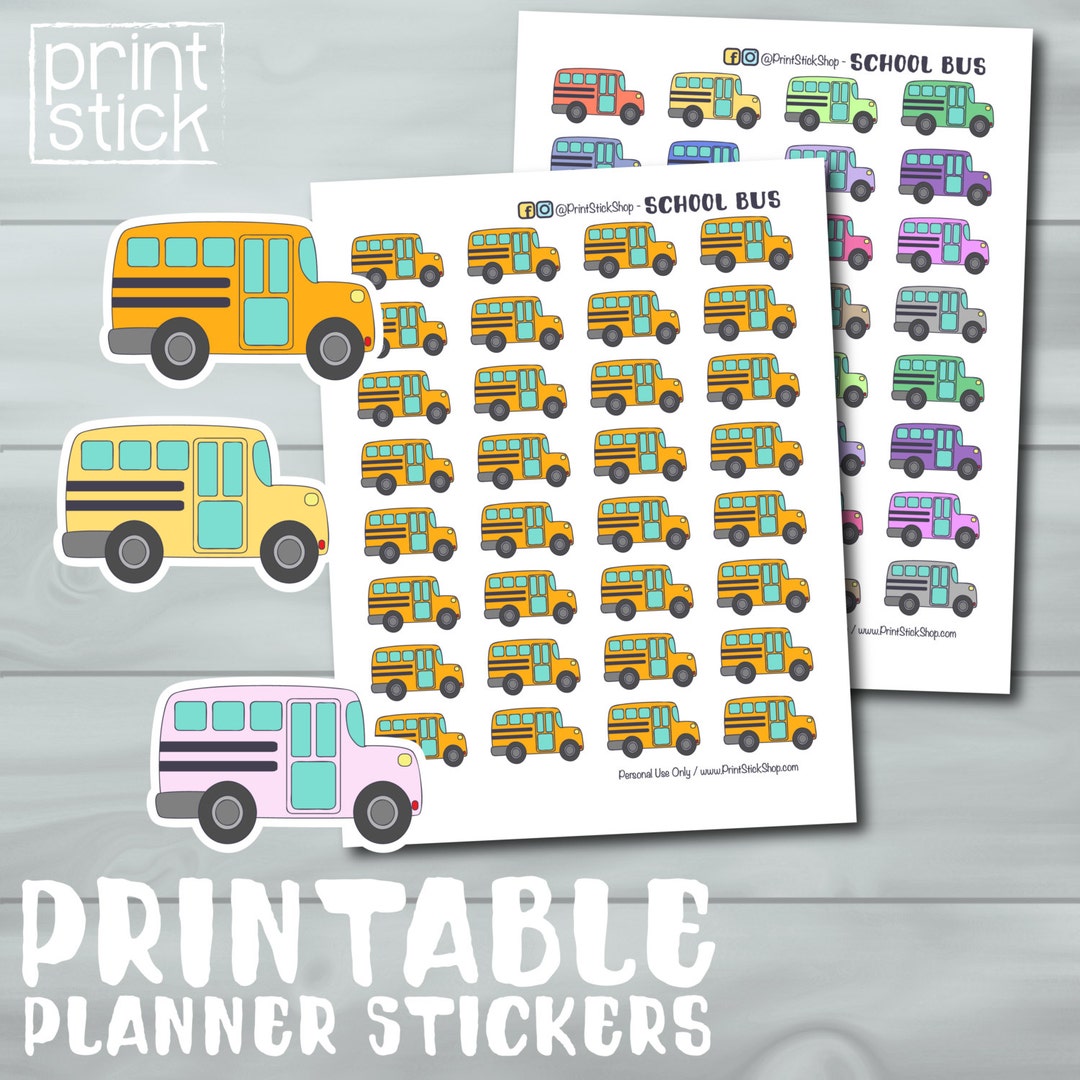 Bus Planner Stickers - Printable School Bus Stickers for Your Planner ...