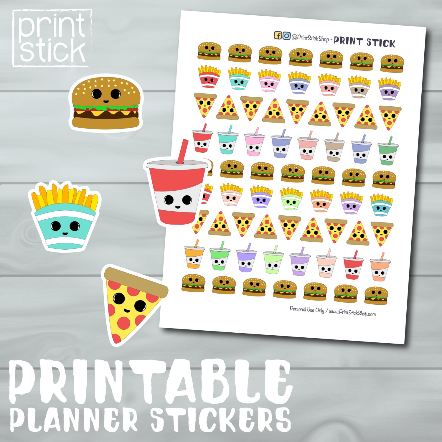 Fast Food Stickers Burger & Fries Fast Food Planner Stickers Kawaii ...