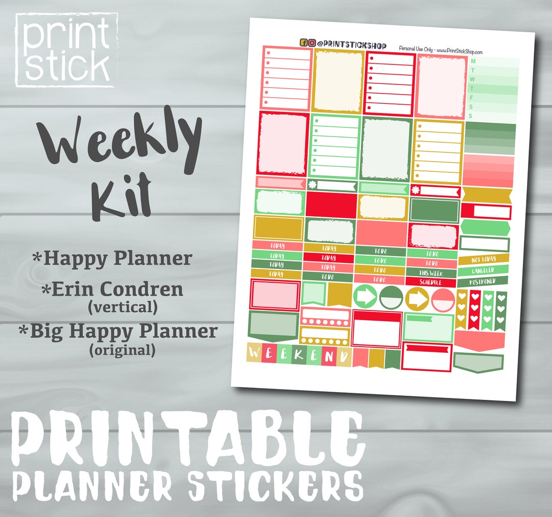 Weekly Planner Stickers: Erin Condren, Happy Planner (printable Kit) - Etsy