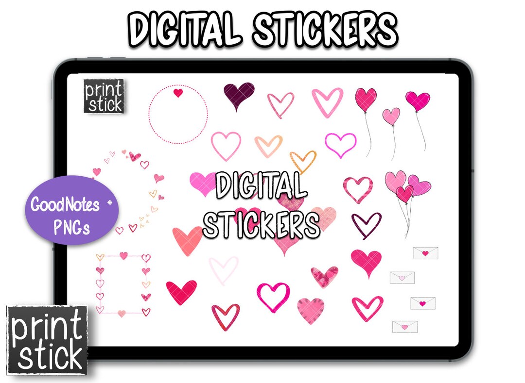 Heart Digital Stickers: Goodnotes Planner Stickers (PNG) - Etsy