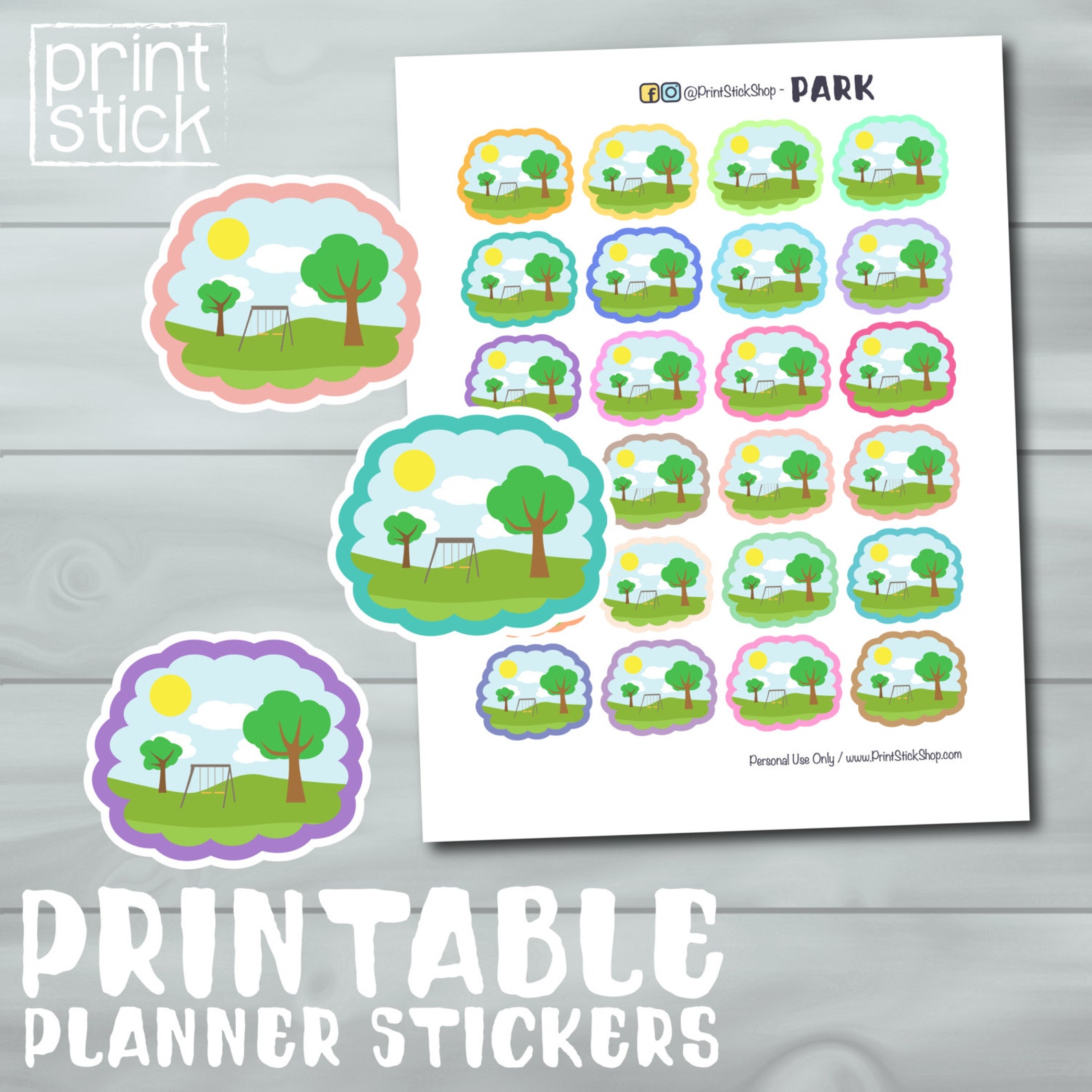 Printable Park Planner Stickers: Erin Condren, Happy Planner (PDF) - Etsy