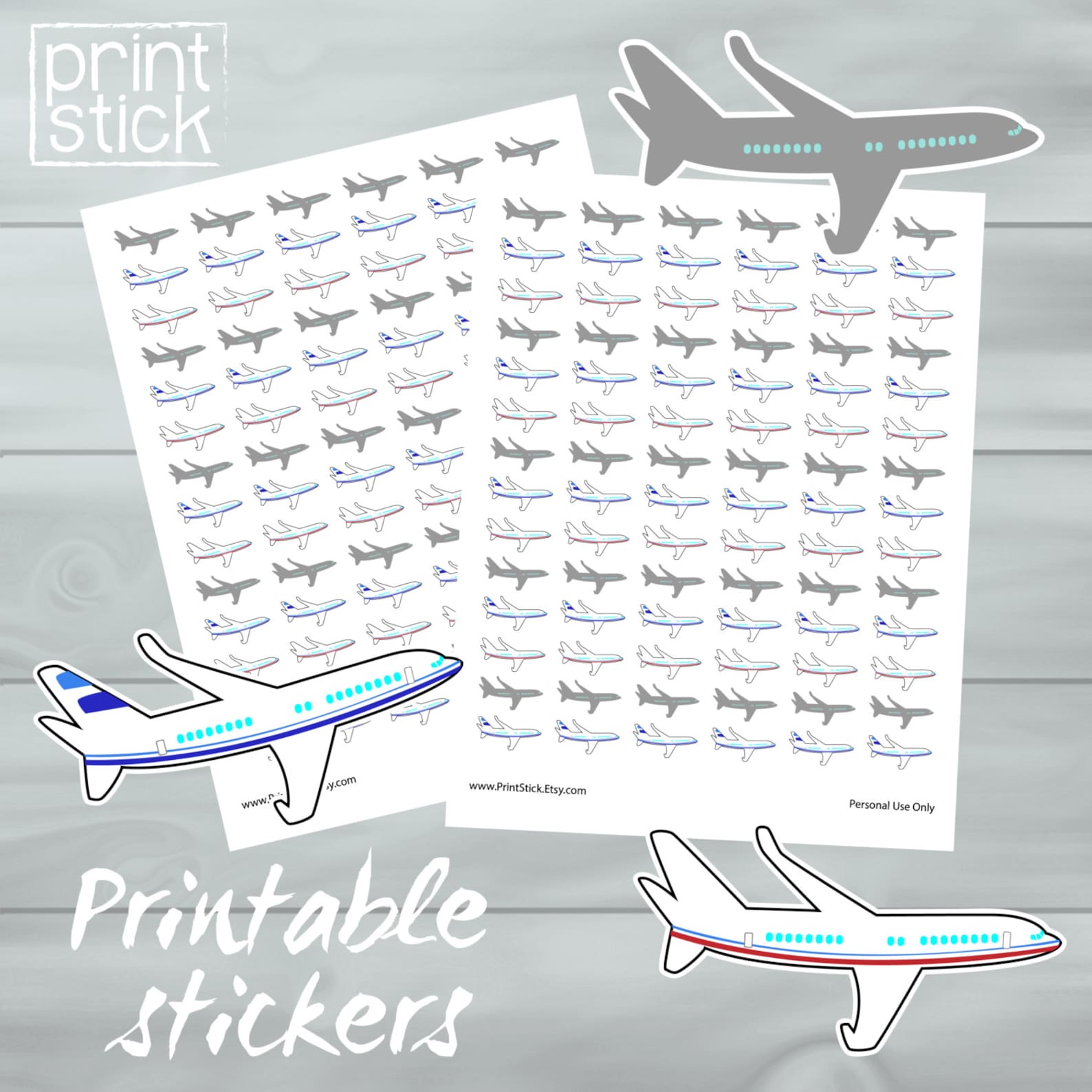 Realistic Airplane Stickers Printable Sheet Fits Erin Condren Planner ...
