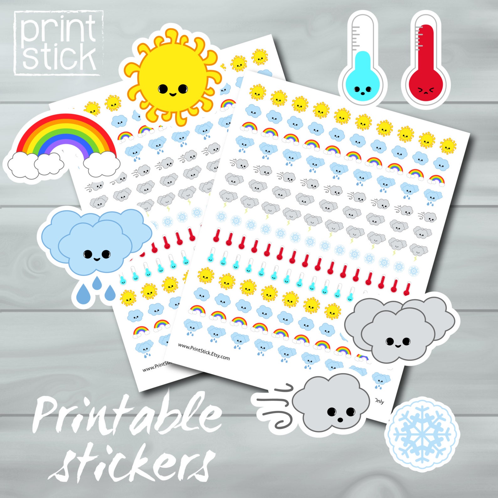 Cute Weather Printable Stickers Perfect for Your Erin - Etsy