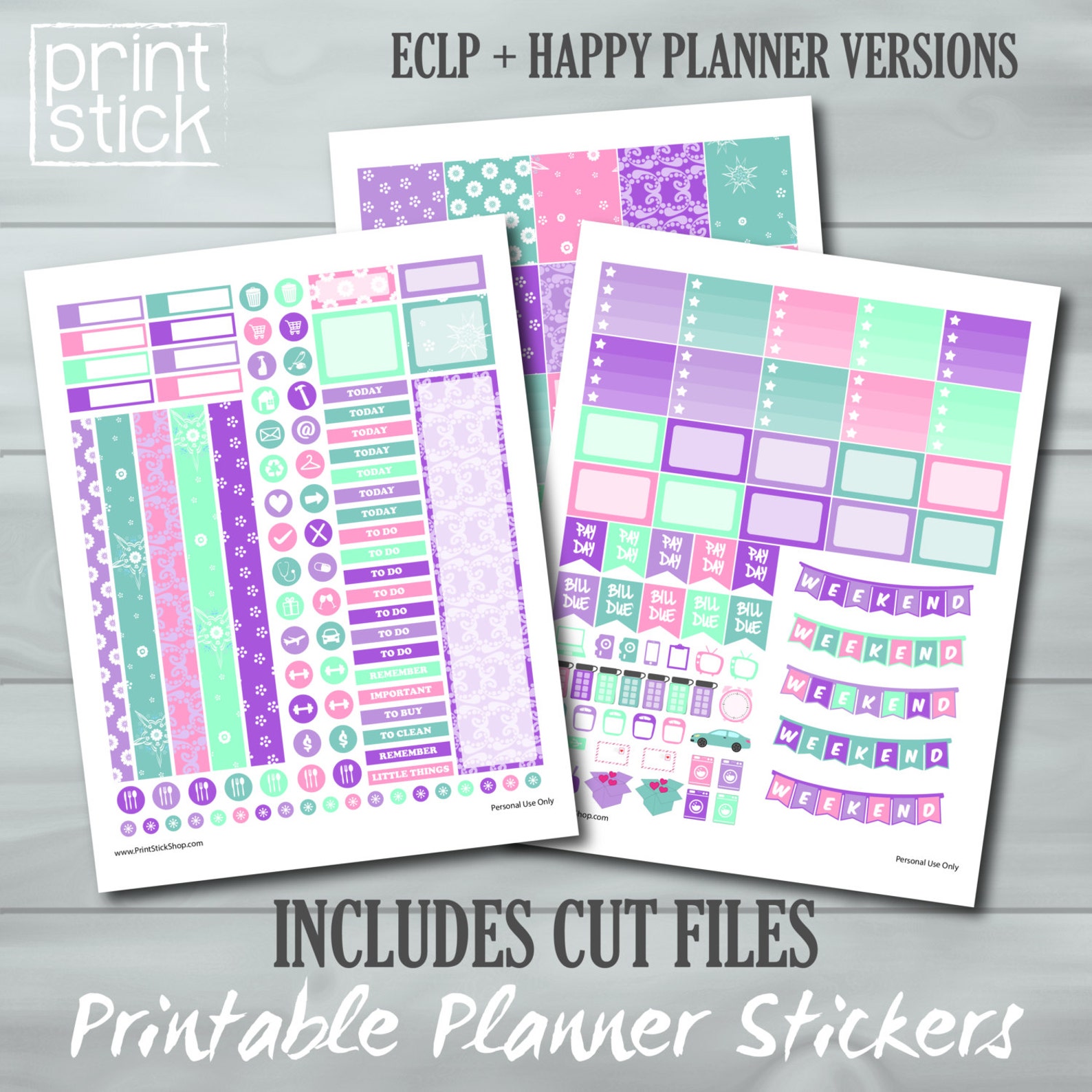 Purple Planner Stickers Printable Sheets Happy Planner | Etsy