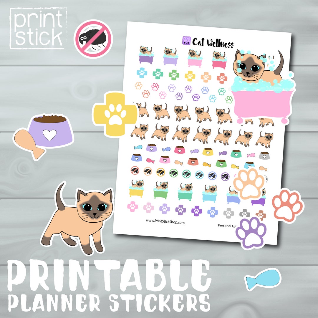 Siamese Cat Planner Stickers PRINTABLE Cat Stickers - Pet Health ...