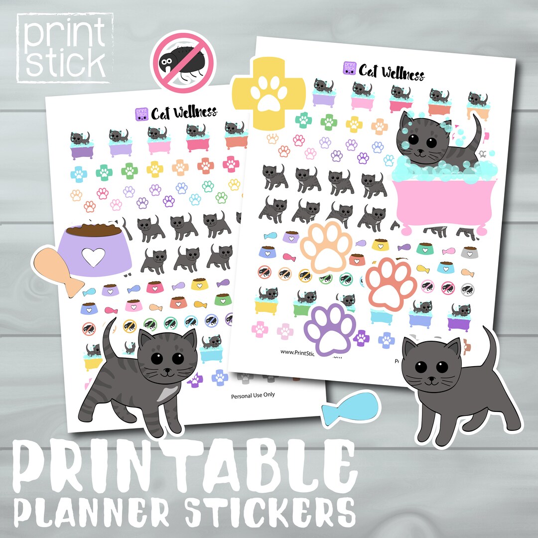 Tabby Cat Planner Stickers PRINTABLE Gray Striped Cat Stickers - Pet ...