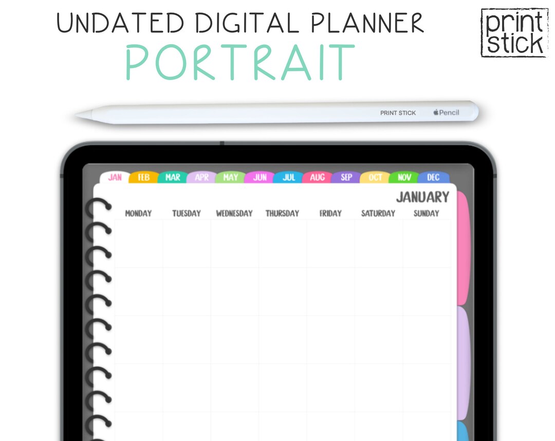 Portrait Digital Planner Undated Planner for iPad Goodnotes - Etsy