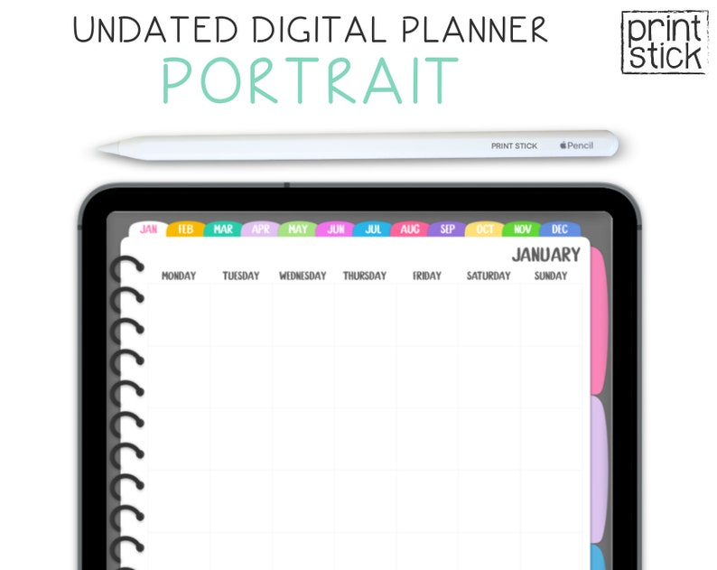 Portrait Digital Planner Undated Planner for Ipad Goodnotes - Etsy