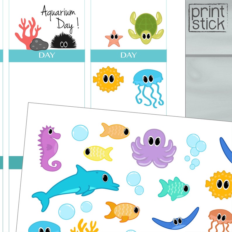 Cute Sea Creatures Printable Stickers Bubbles Dolphin - Etsy