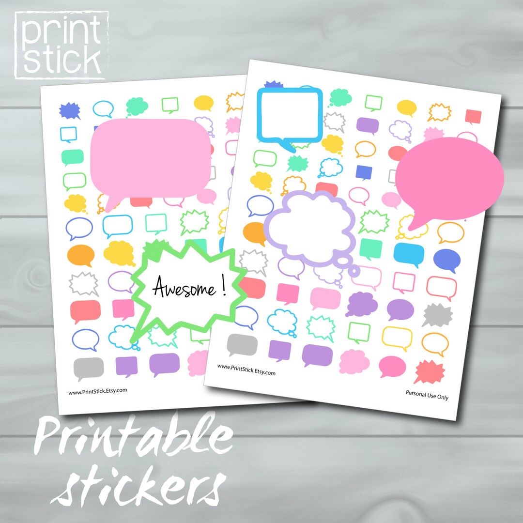 Speech Bubble Printable Stickers - JPG - Perfect for Your Erin Condren ...