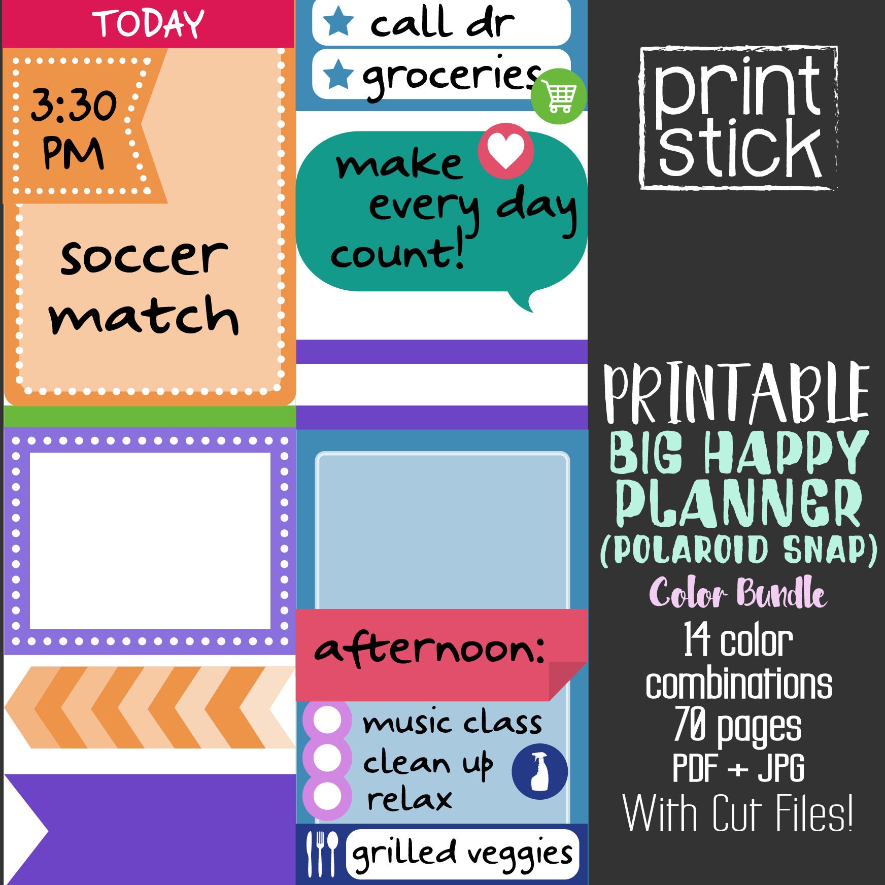 Big Happy Planner Stickers: 14 Color Kits (digital Download) - Etsy