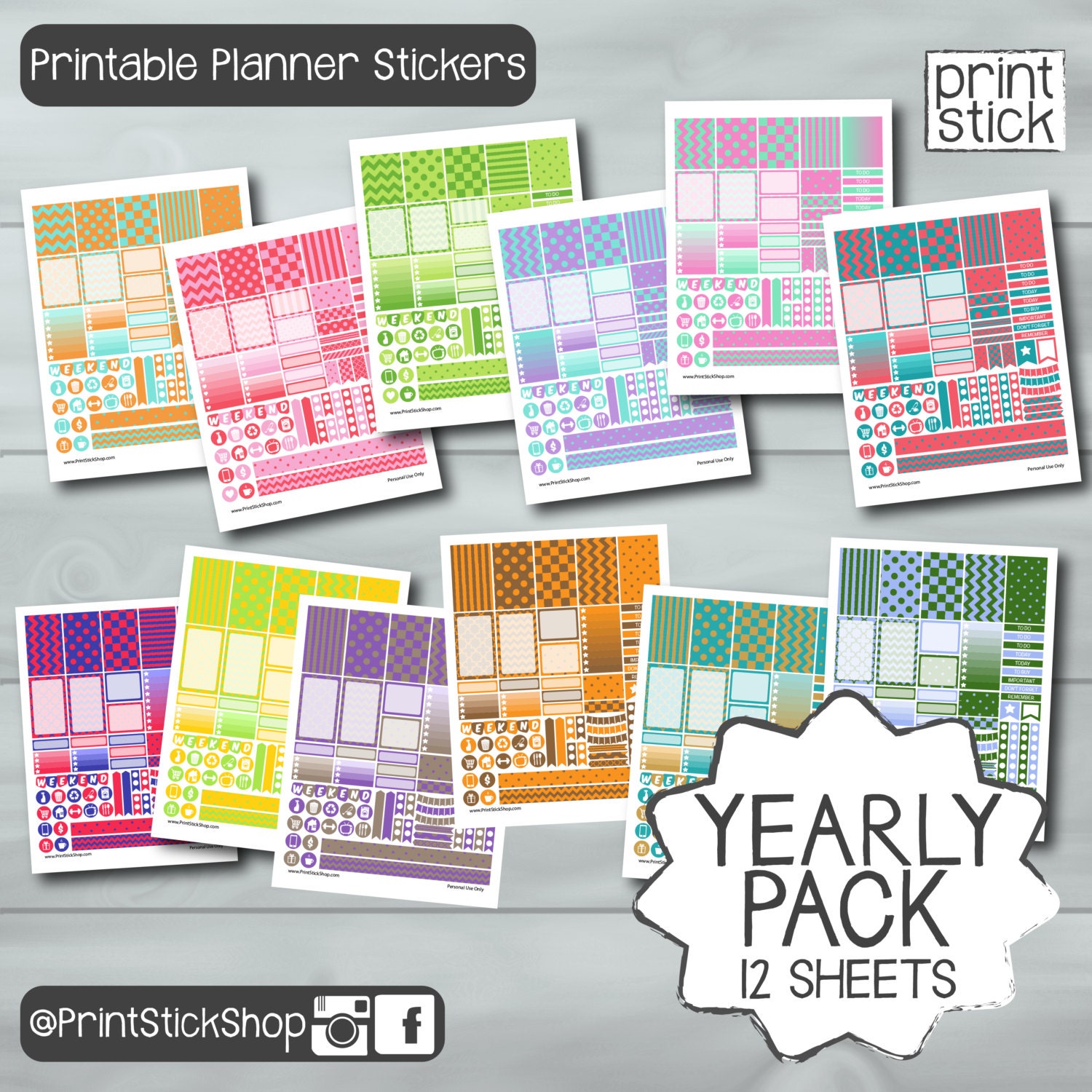 Printable Planner Stickers Yearly Printable Bundle Fits | Etsy