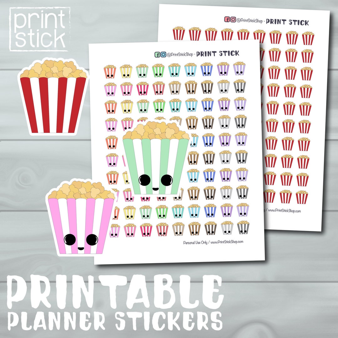 Kawaii Popcorn Planner Stickers: Movie Night Theme (printable) - Etsy