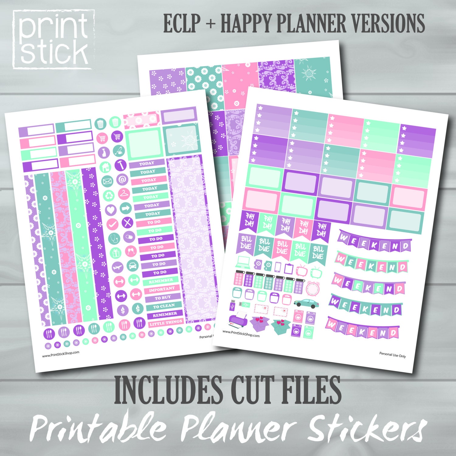 Purple Planner Stickers Printable Sheets Happy Planner | Etsy