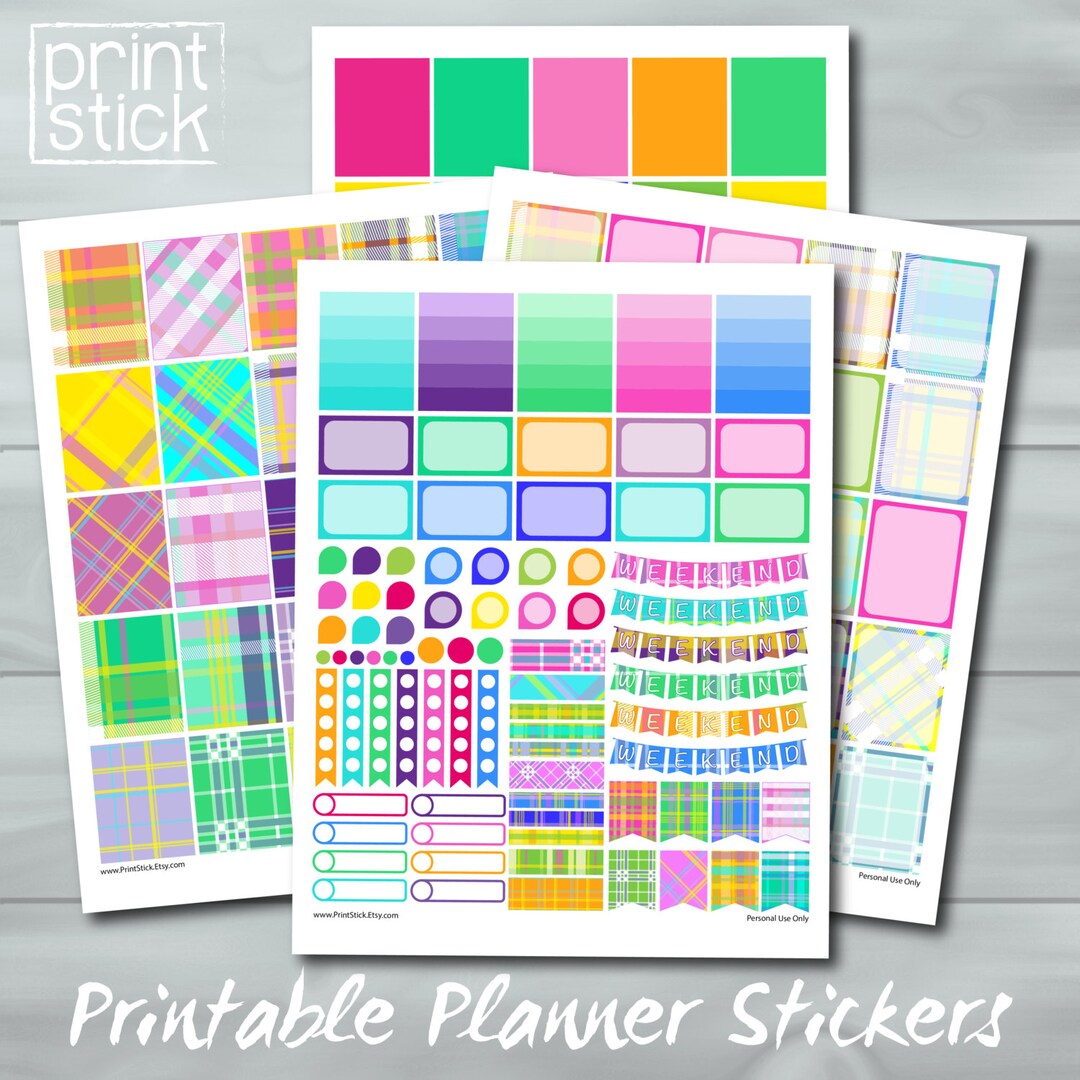 Plaid Planner Stickers: Colorful Erin Condren Stickers (printable Sheet ...