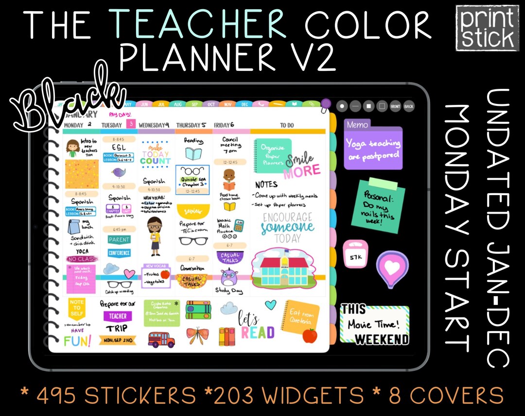 Black Digital Planner for Teachers No Dates iPad Goodnotes Planner ...