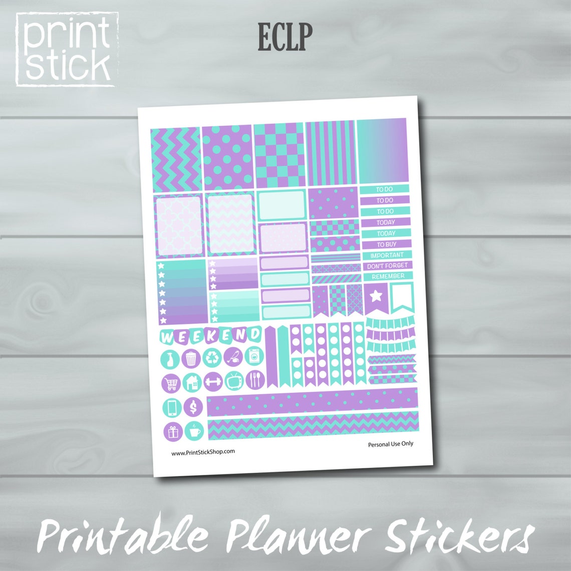 Purple Turquoise Planner Stickers PRINTABLE .jpg Sheet 2 - Etsy