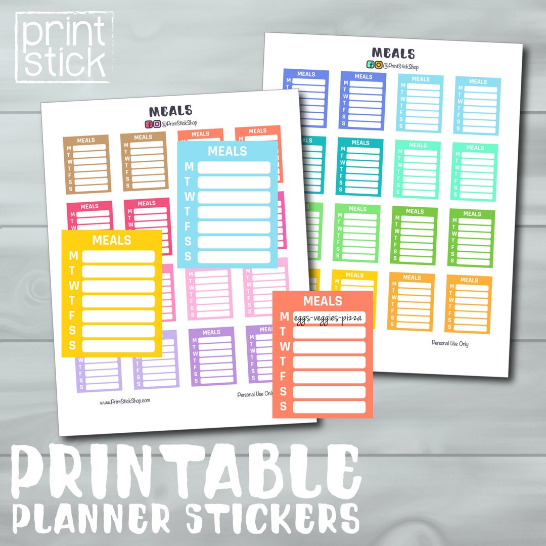 Printable Meal Planner Stickers - PRINTABLE .jpg & .pdf - Organize Your ...