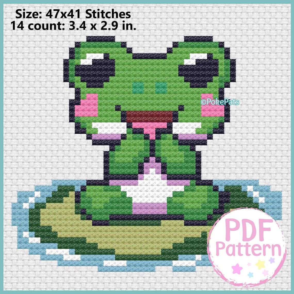 Frog Cross Stitch Pdf Pattern. Cute Frog Cross Stitch Pattern PDF ...