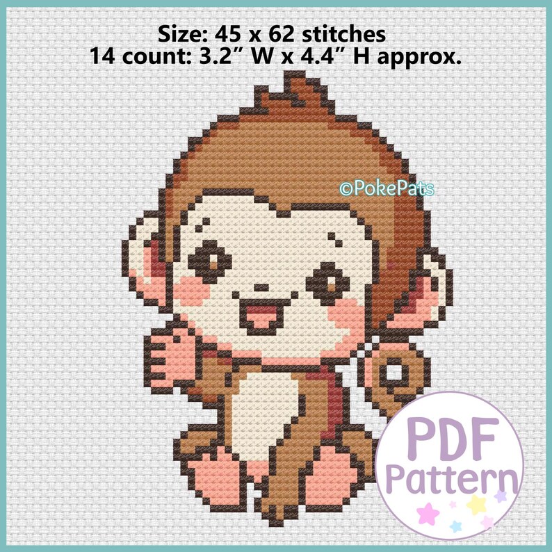 Cute Monkey Cross Stitch Pattern PDF Instant Download Small Cross Stitch - Etsy