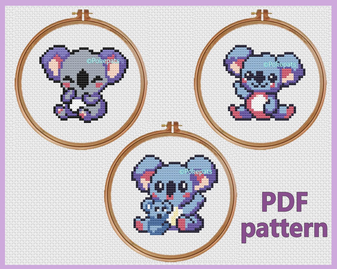 PDF Bundle Set of 3 Cute Koalas, Cross Stitch Pattern - Etsy