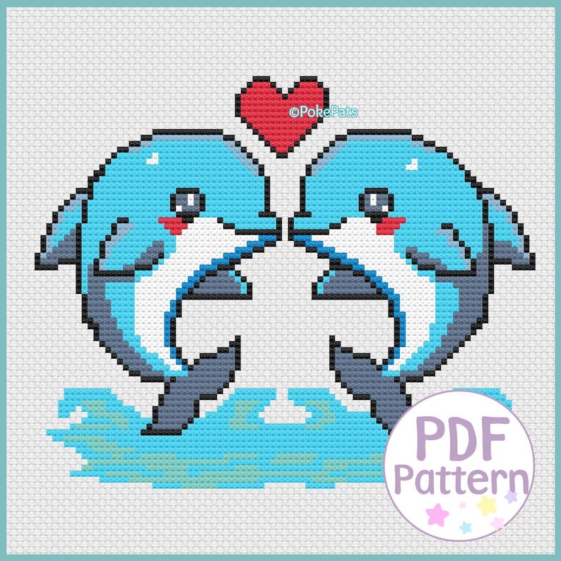 Dolphins Cross Stitch Pdf Pattern. Cute Dolphins Cross Stitch Pattern ...