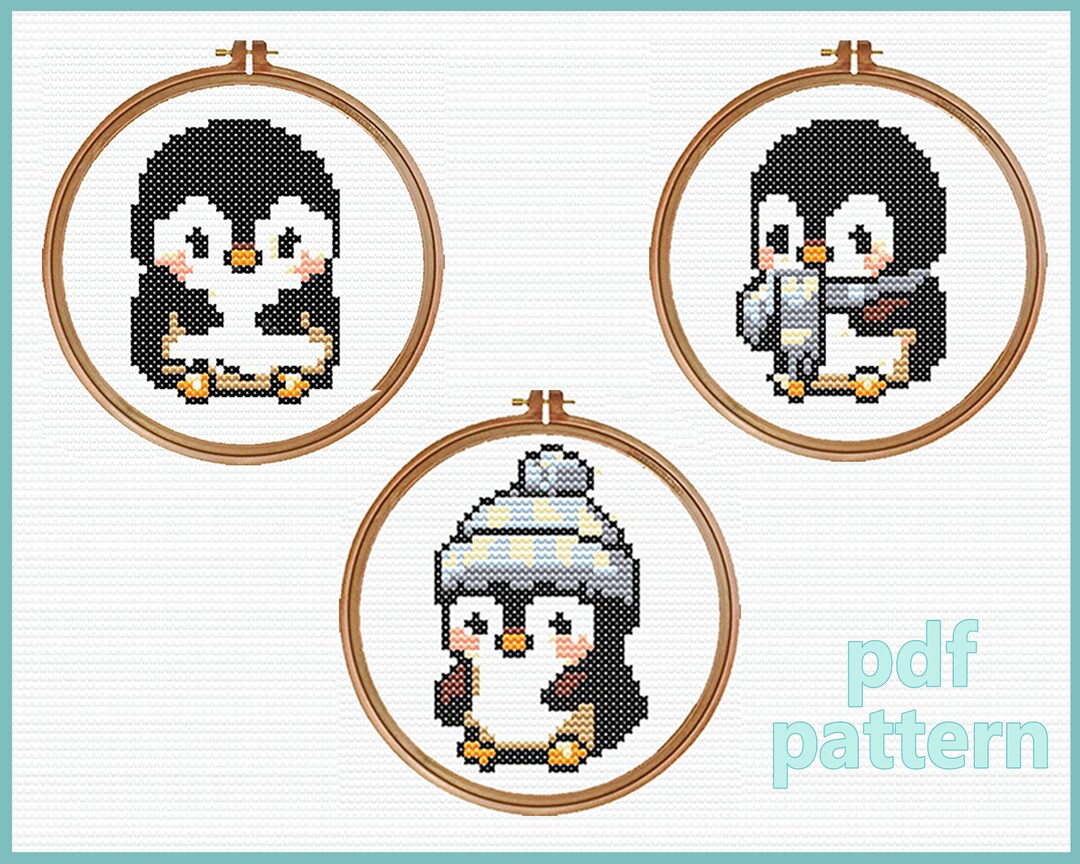 Cute Penguin Cross Stitch Pattern PDF Bundle - Set of 3 Cute Penguin ...