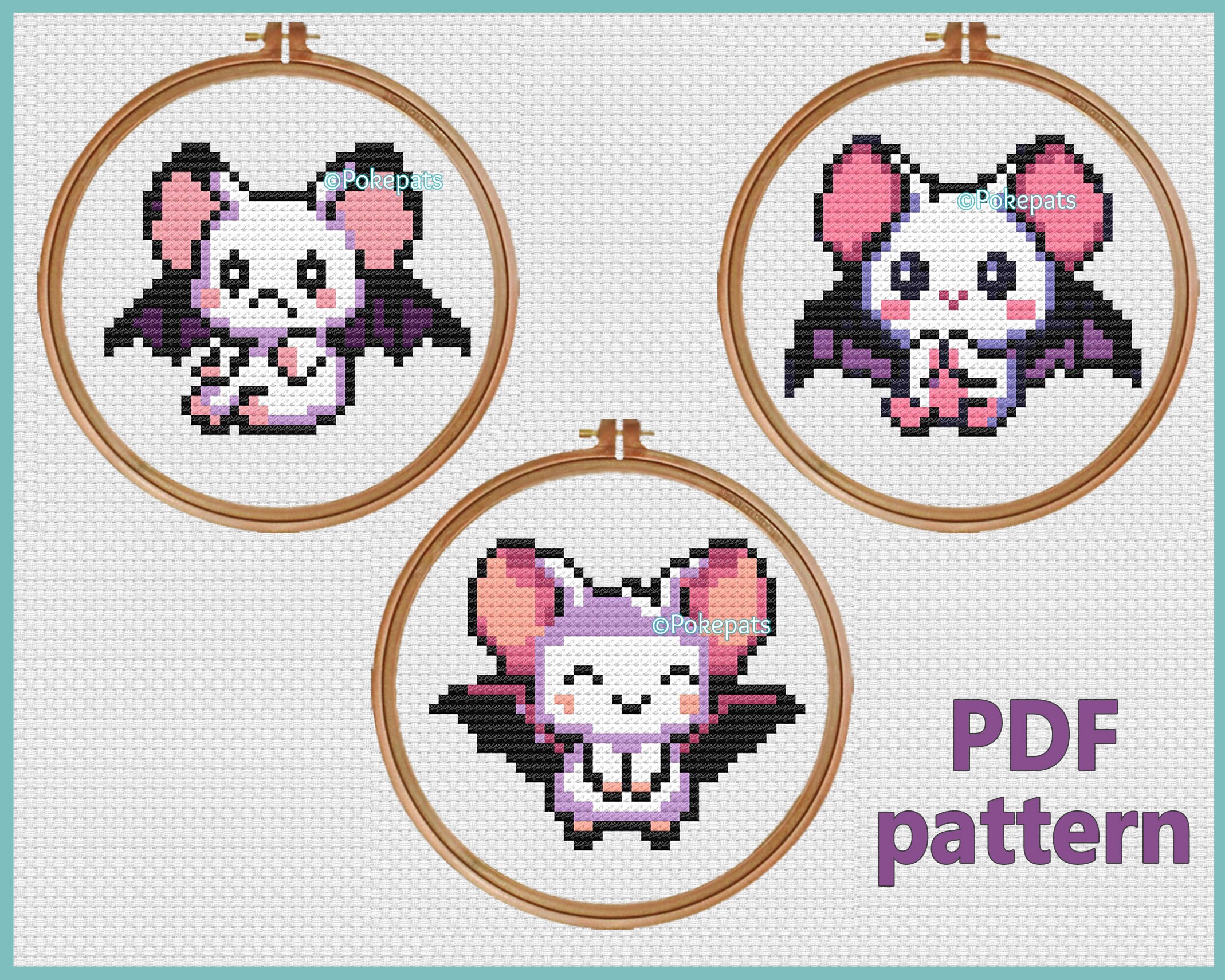 PDF Bundle - Set of 3 Cute Bats Cross Stitch Pattern - Etsy