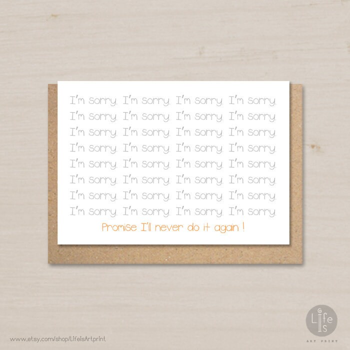 Sorry Card: I'm Sorry. Promise I'll Never Do It Again! Apology Card ...