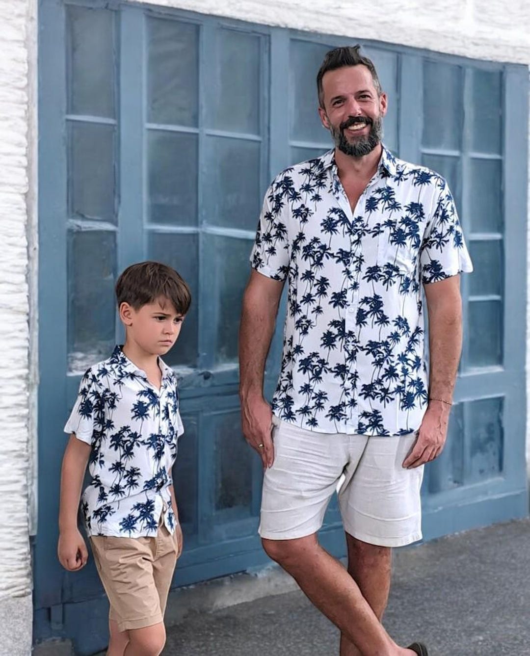 Father and Son Matching Shirts - Navy Palm, Father and Son Outfit ...