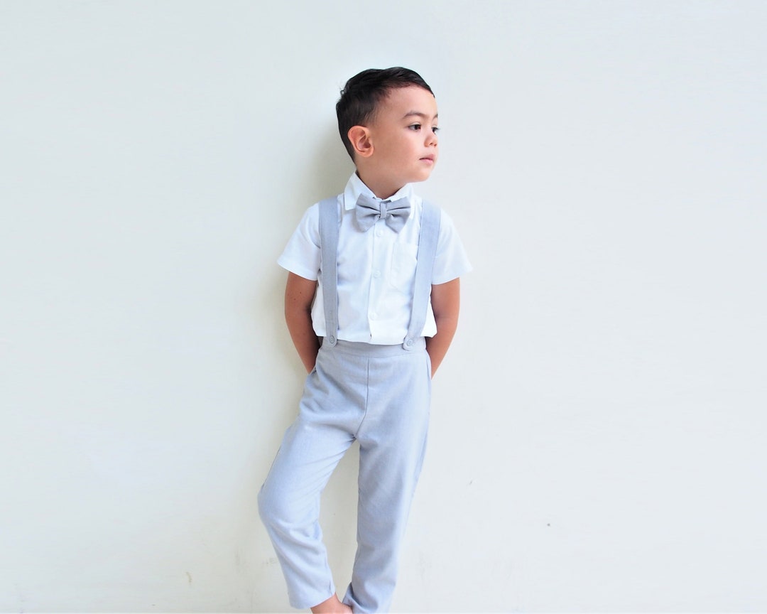 Boy Suspender Pants Light Grey, Linen Pants, Pageboy, Christening ...