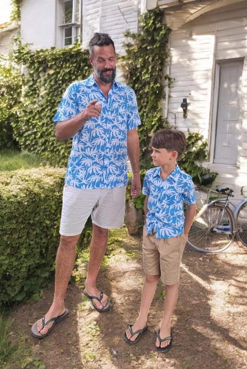 Father and Son Matching Shirts - Blue Palm, Father and Son Outfit ...