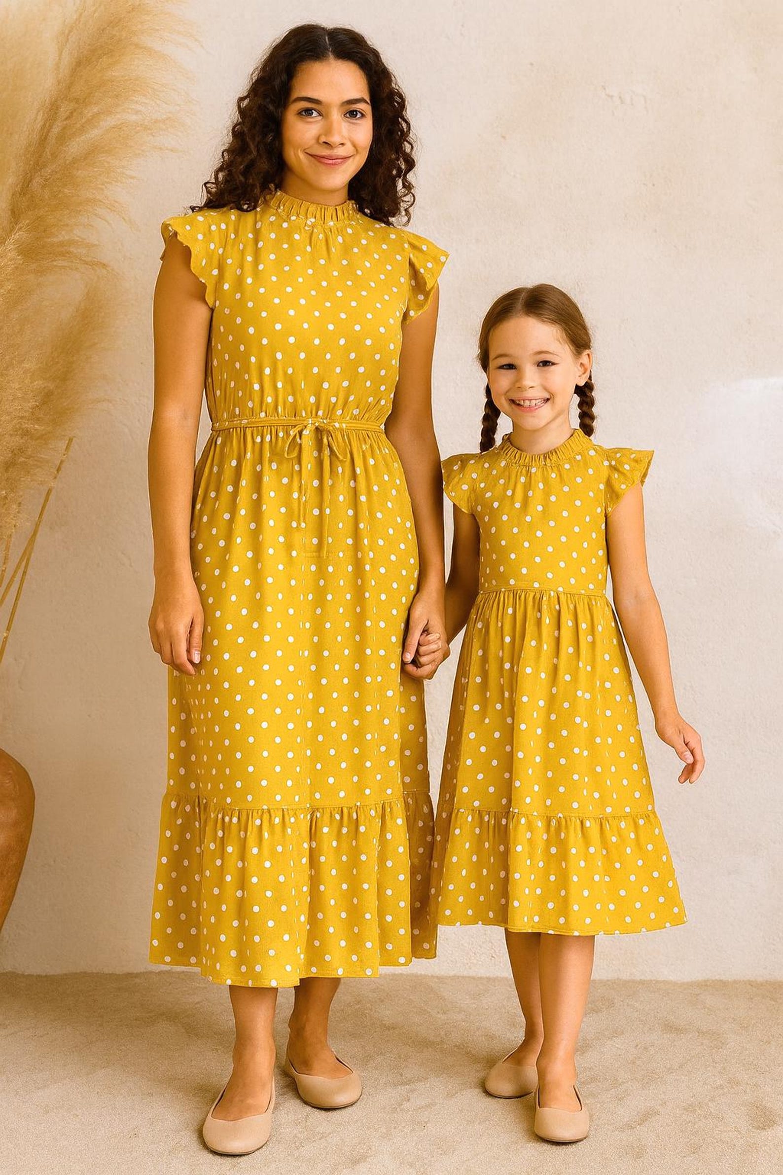 Yellow Polka Dot Mommy & Me Dresses, Fall Mommy and Me Matching Outfits ...