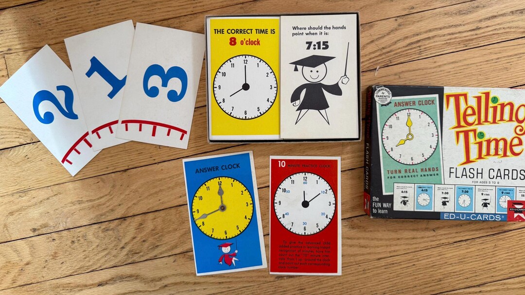 Vintage Telling Time Flash Cards by ED-U-CARDS With Two Sided Learning ...