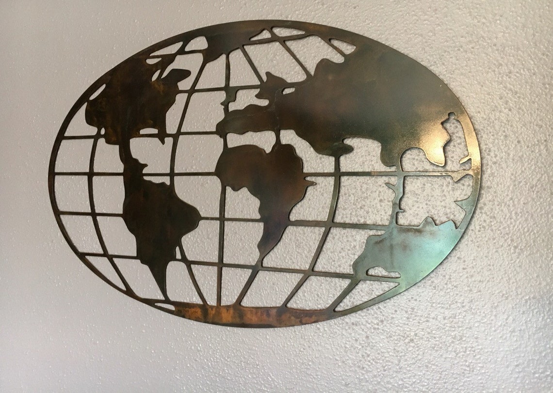 Metal World Map of the Earth Man Gifts - Etsy