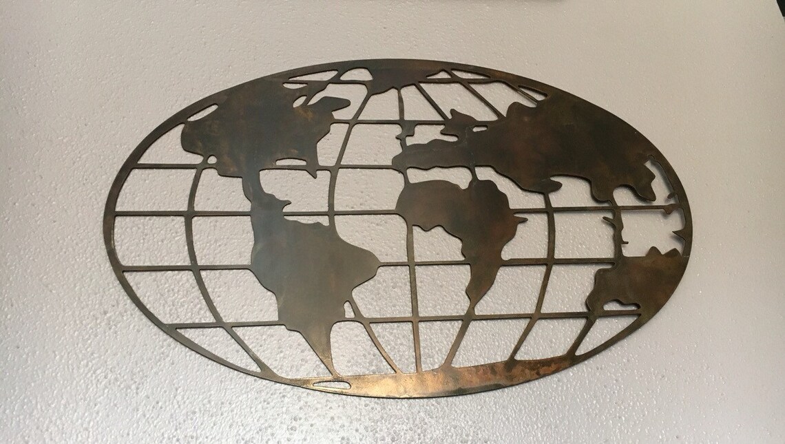 Metal World Map of the Earth Man Gifts - Etsy