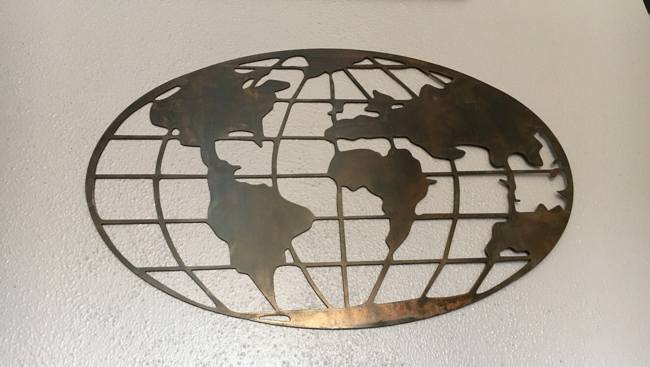 Metal World Map of the Earth Man Gifts - Etsy