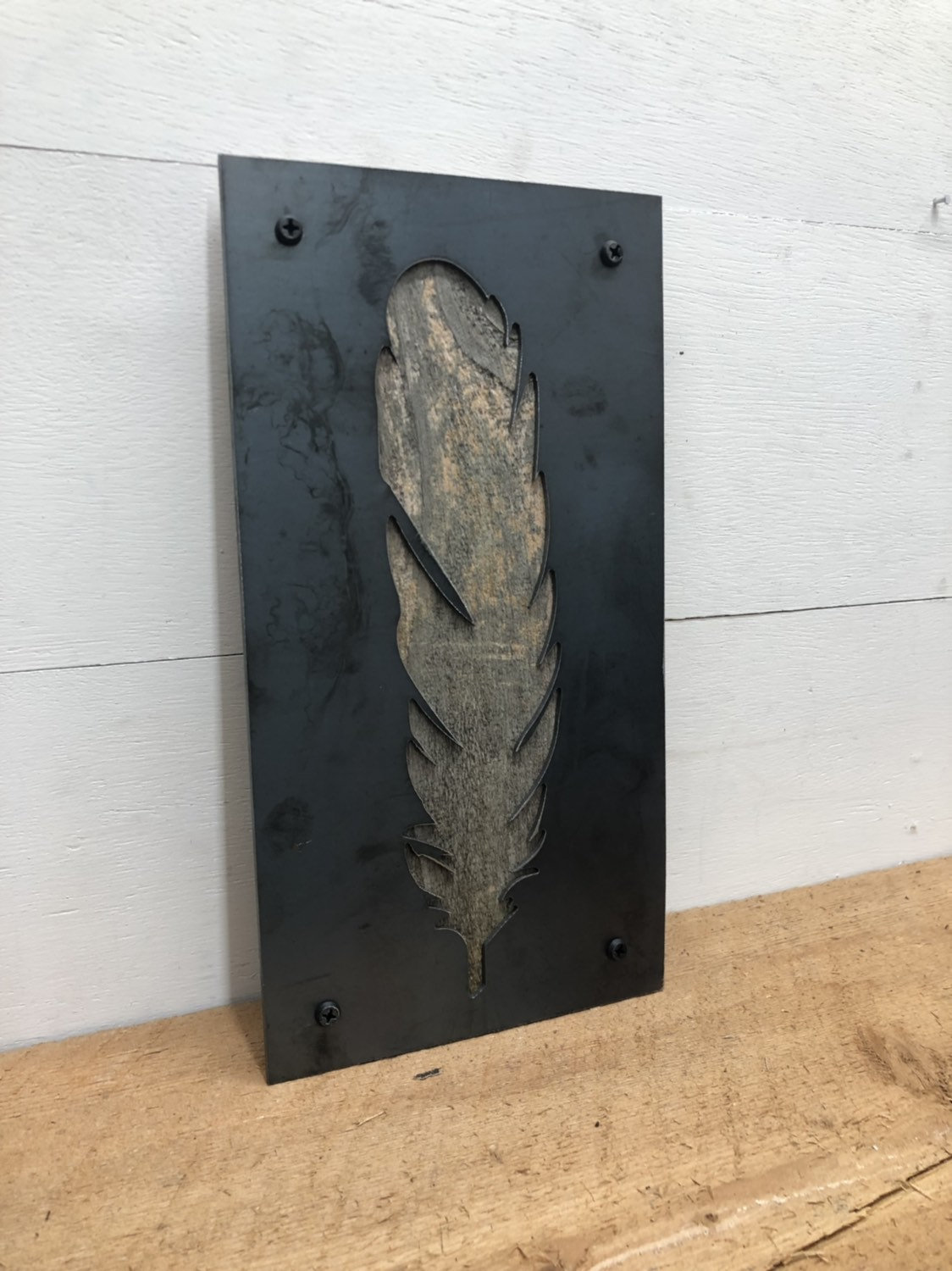 Metal and Wood Feather Decor-home Decor-recycled Material - Etsy