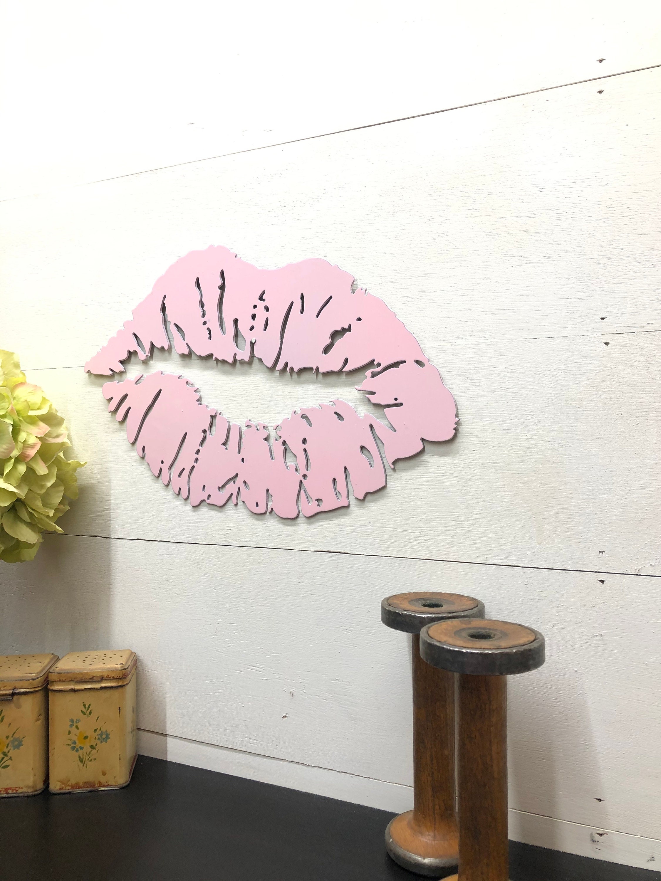 Pink Metal Kiss Lips Decor Boutique or Vanity Wall Hanging - Etsy