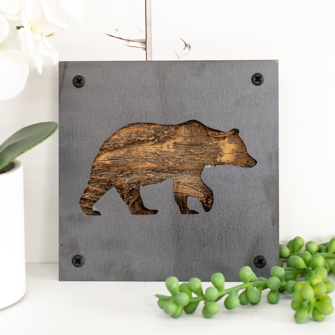 Rustic Bear Wood and Metal Home Decor - Etsy