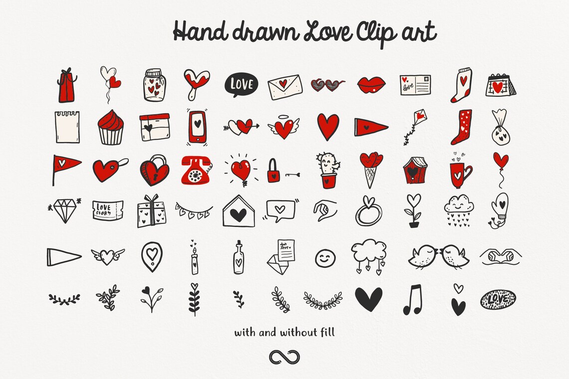 Love Sticker Hand Drawn Doodle Element Pack Digital Sticker - Etsy