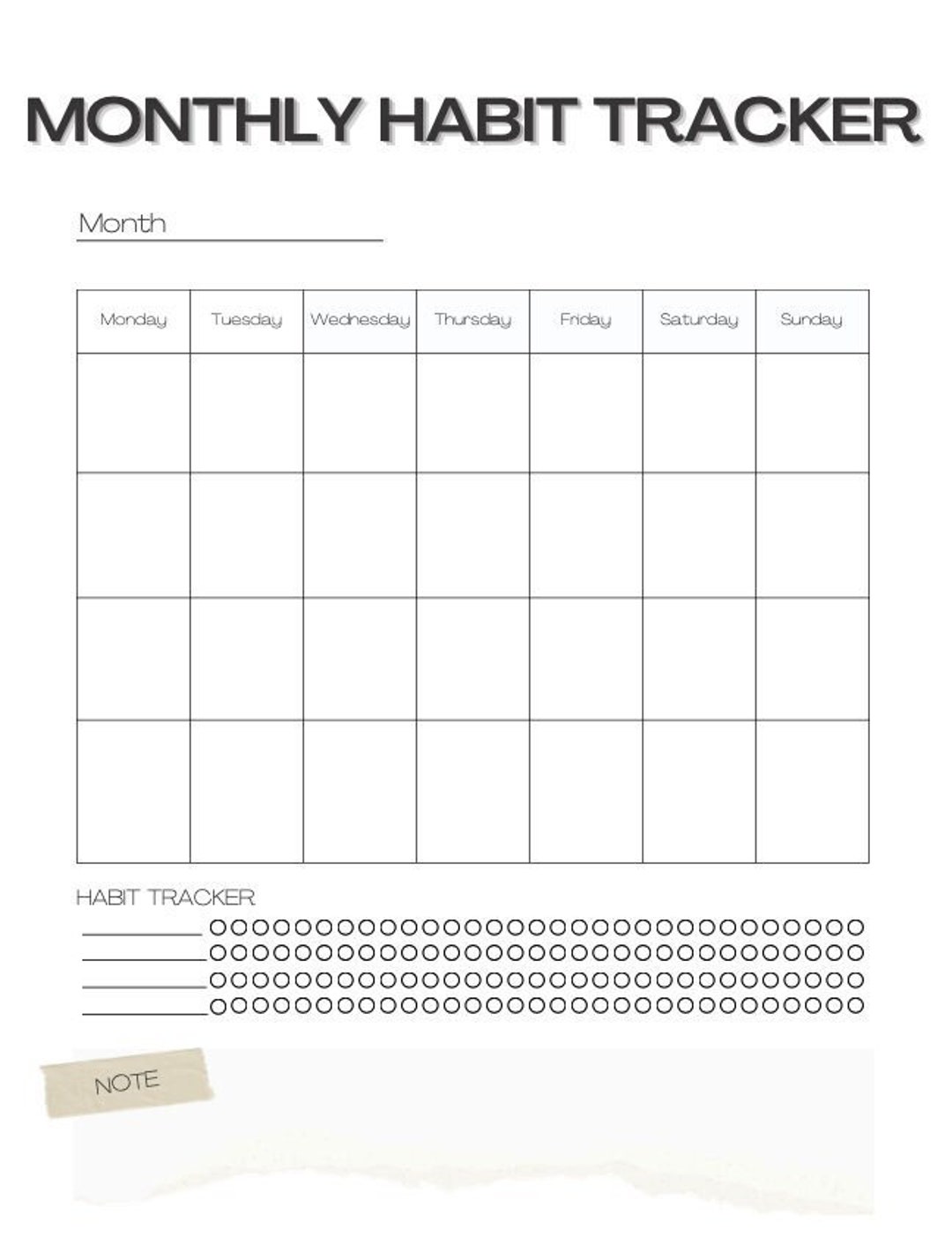 Monthly Habit Tracker | Printable, Digital Download | Minimalist | Goal ...