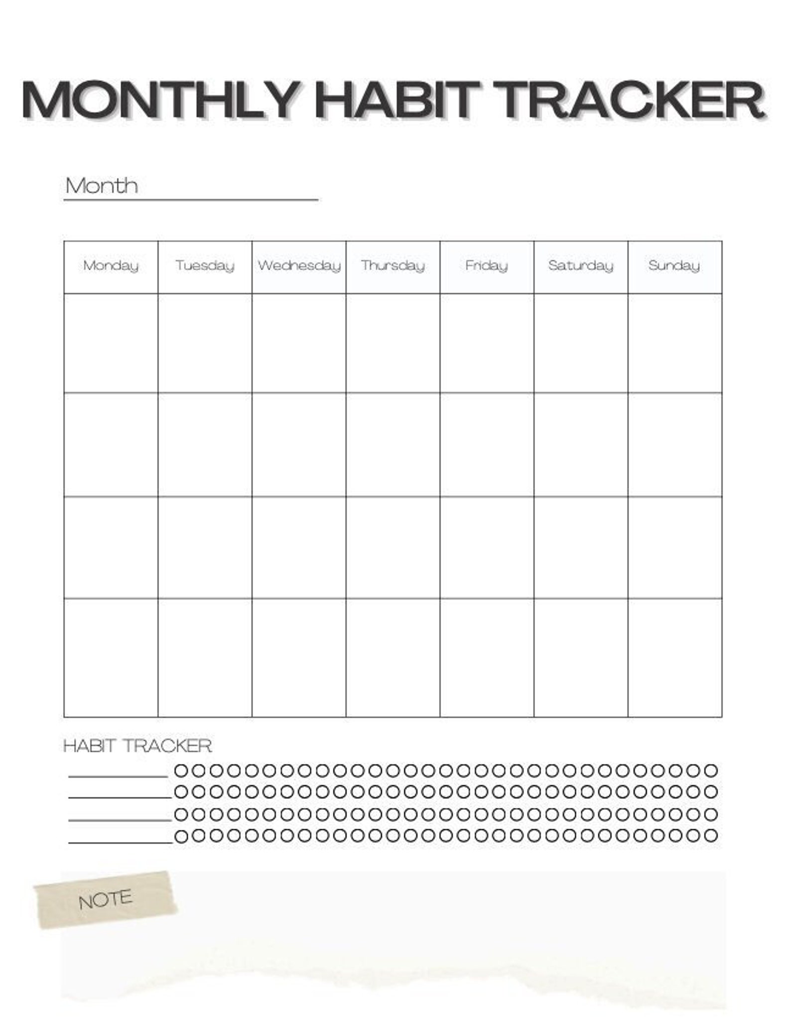 Monthly Habit Tracker | Printable, Digital Download | Minimalist | Goal ...