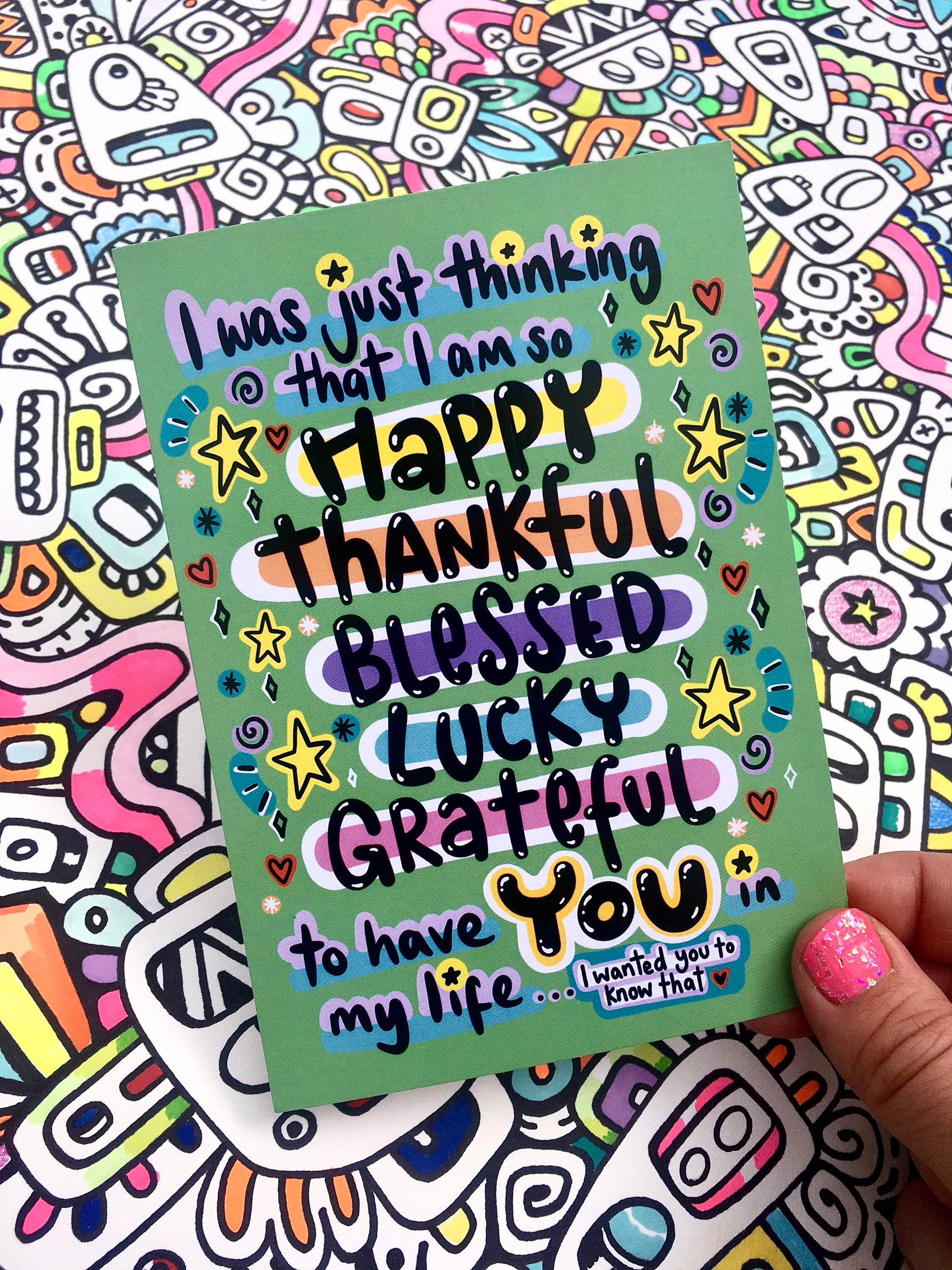 HAPPY - THANKFUL - POSTCARD Positivity Postcard Appreciation Postcard ...