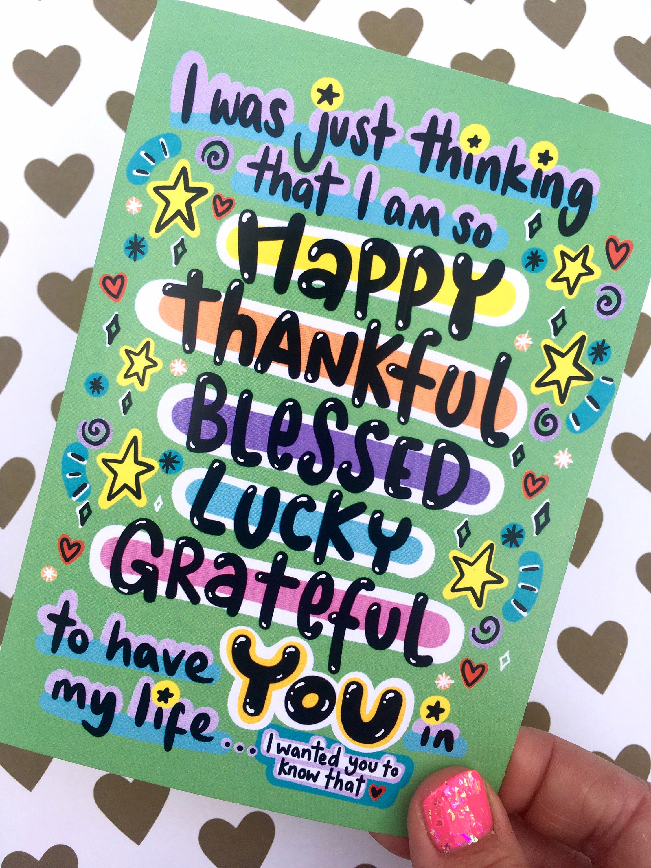 HAPPY - THANKFUL - POSTCARD Positivity Postcard Appreciation Postcard ...