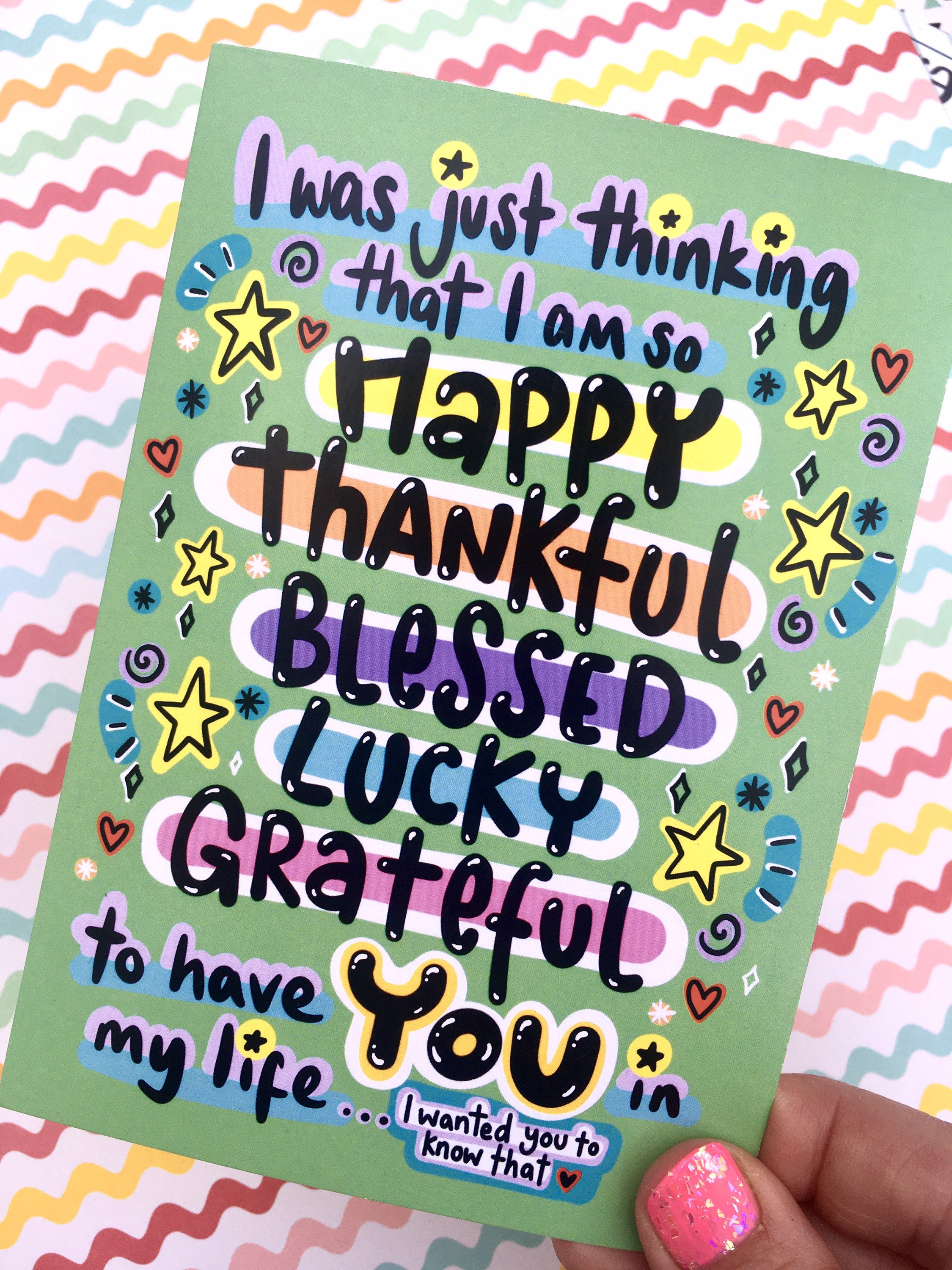 HAPPY - THANKFUL - POSTCARD Positivity Postcard Appreciation Postcard ...