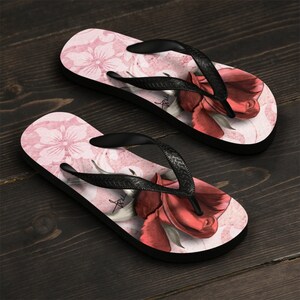 Rose Flip-flops, Original Hand Painted Rose on Beach Flip Flops ...